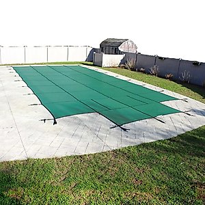 Pool Mate 1632CS-90-GRN-PM Green Mesh Safety Cover for 16 ft. x 32 ft. with 4 ft. x 8 ft. center end step Swimming Pool