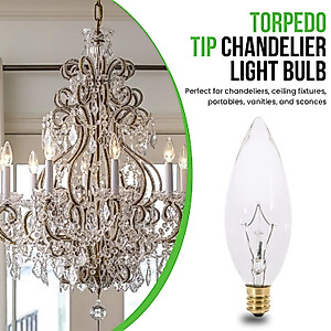 BULBMASTER Blunt Tip Decorative Candle Light Bulbs CTC Chandelier Bulbs Torpedo Tip Incandescent Light Bulbs, E12 Candelabra Light Bulb Base, Soft White, Pack of 12 (25W-TORPEDO-12PK)