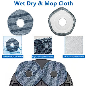 BUXEBUX 6 Pack X10 Pro Mop Pads Replacement, Compatible with eufy X10 Pro Omni and eufy X9 Pro Robot Vacuums Accessories, Washable and Reusable Soft Mopping Pad, Parts
