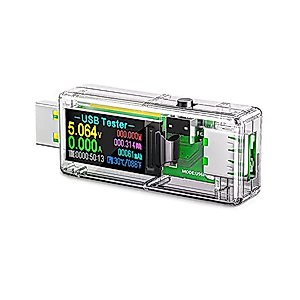 USB 3.0 Tester, Eversame IPS Color Display Digital Multimeter Voltmeter Current and Voltage Monitor, DC 5.1A/30V/150W Power Meter Tester, Test Speed of Chargers, Cables, Capacity of Power Banks-Clear