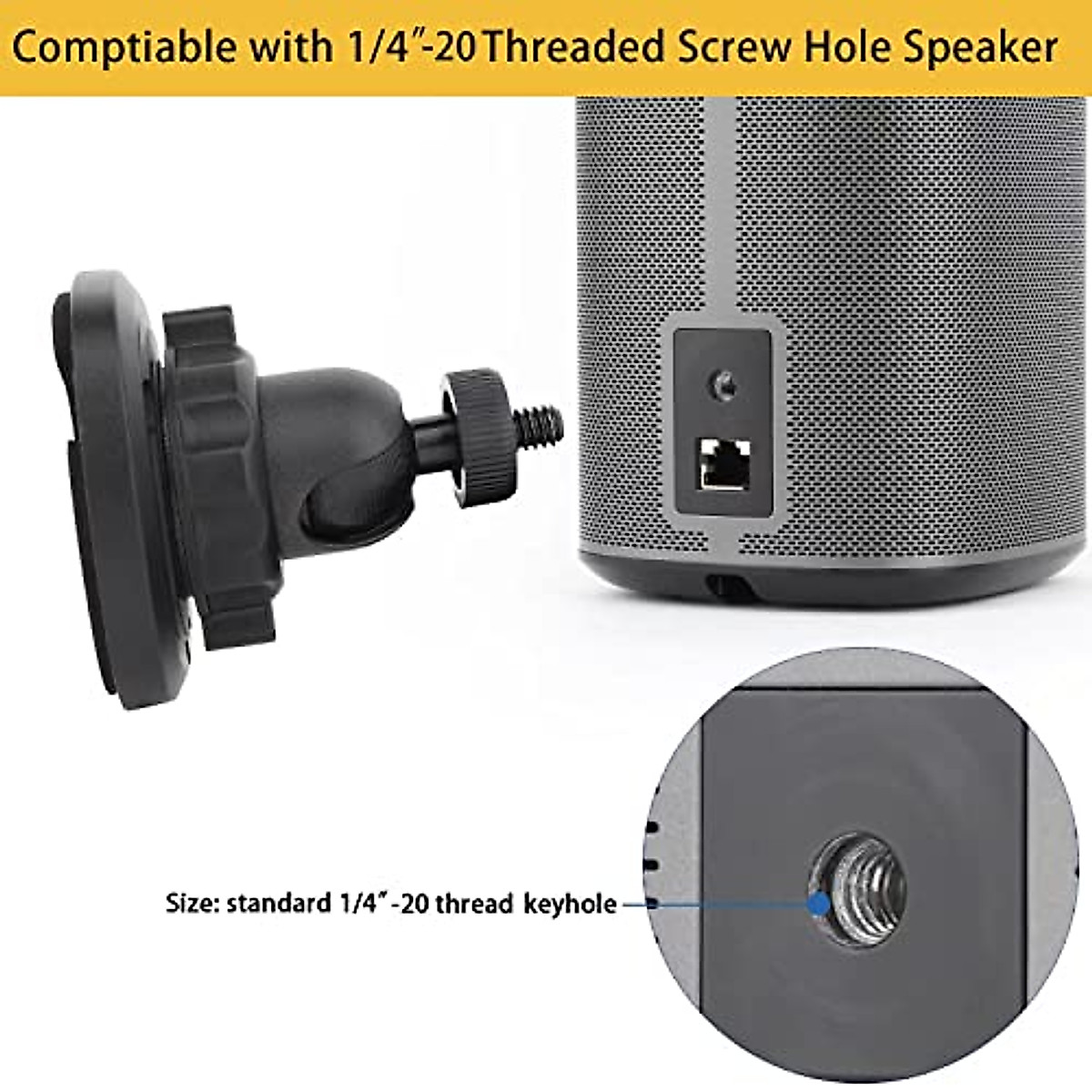 Mippko 2 Pack Speaker Wall Mount Holder for 1/4"-20 Threaded Screw Hole，360°Rotation Adjustment Aluminum Alloy Bracket, Black