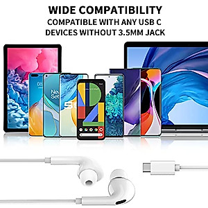 USB C Headphone for Google Pixel 7 Pro 7a 6a 6 5 5G,HiFi Stereo Bass in-Ear Type C Earphone Noise Canceling Earbuds with Microphone Volume Control,USB C to 3.5mm Adapter for Samsung S23 Ultra S22 S21