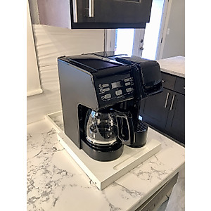 Kitchen Wooden Countertop Caddy Slider Tray | Solid Wood Tray and Frame | Smooth Rolling Wheels | 13" X 13" | Useful for Coffee Maker/Stand Mixer/Blender (Swiss Coffee White)