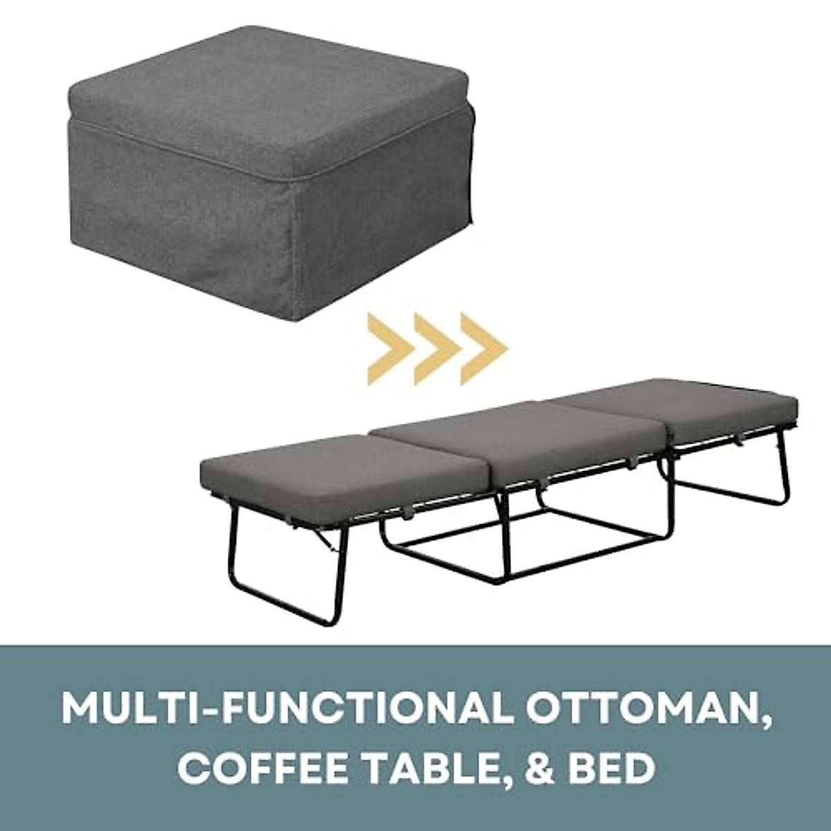 Convenience Concepts Designs4Comfort Folding Bed Ottoman, Soft Gray Fabric