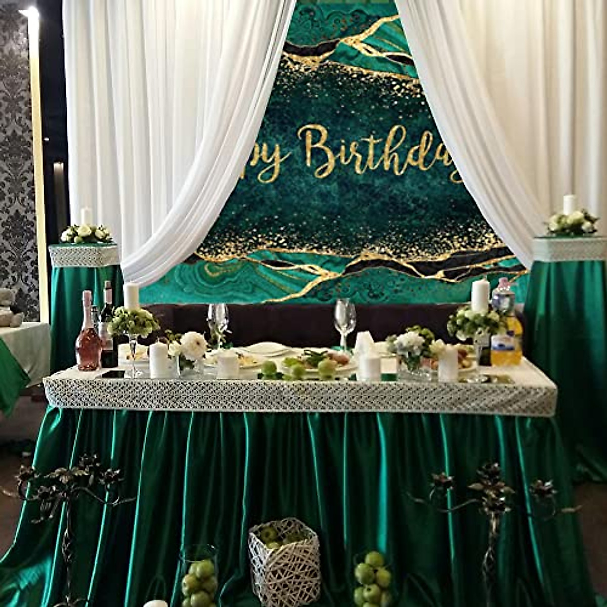 Crefelimas Emerald Green Happy Birthday Backdrop Green and Gold Birthday Party Decorations Turquoise Abstract Marble Fluid Men Women Birthday Background Props……