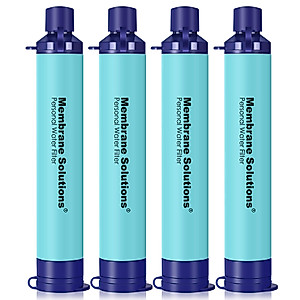 Membrane Solutions Portable Water Filter Straw Filtration Straw Purifier Survival Gear for Hiking, Camping, Travel, and Emergency, Blue, 4 pack