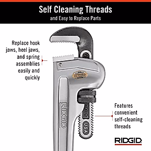 RIDGID 31105 Model 824 Aluminum Straight Pipe Wrench, 24-inch Plumbing Wrench, grey