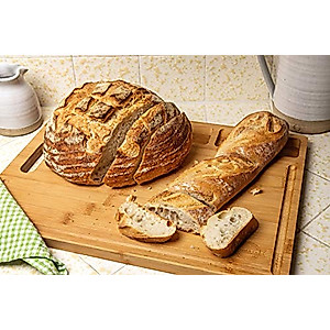 Large Organic Bamboo Cutting Board - Wooden Charcuterie Cheese Serving Platter For Kitchen - With Deep Drip Edge & Garnish Bowls - Boards Are BPA Free,16x12” - Unique Housewarming Gift Idea - Good&Co.