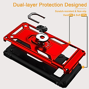 Muntinfe for Google Pixel 7 Case with Tempered Glass Screen Protector [2 Pack], Military-Grade Armor Shockproof Protective Phone Case Cover with Ring Magnetic Kickstand for Pixel 7, Red