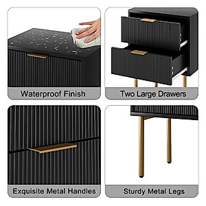 AEPOALUA Nightstand,Small Bedside Table with Gold Frame,White Night Stand,Bedside Furniture,Side Table with Drawer and Shelf for Bedroom,Living Room (Mid-Century-Stripe, Black.)