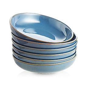 Selamica Ceramic 8 inch Pasta Bowls, 26 Ounce Large Serving Bowl Porcelain Salad Bowls, Dishwasher Microwave Safe, Set of 6(Ceylon Blue)