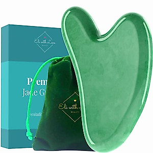 Eli with Love Authentic Jade Gua Sha Premium Certified Jade Stone with Gift Box and Velvet Pouch - Gua Sha Facial Tools for Skin Care - Jaw and Face Sculpting Beauty Tool for Face Massage