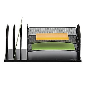 Safco Products 3231BL Onyx Desktop Organizer with USB Charging Port; 3 Section File Sorter; 3 Paper Trays; Durable Steel Construction; Black