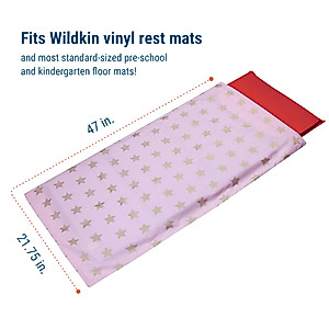 Wildkin Kids Nap Mat Cover – Soft, Sewn-in Flap, Durable & Fits 1.5" Vinyl Sleep Mats - Pink and Gold Stars
