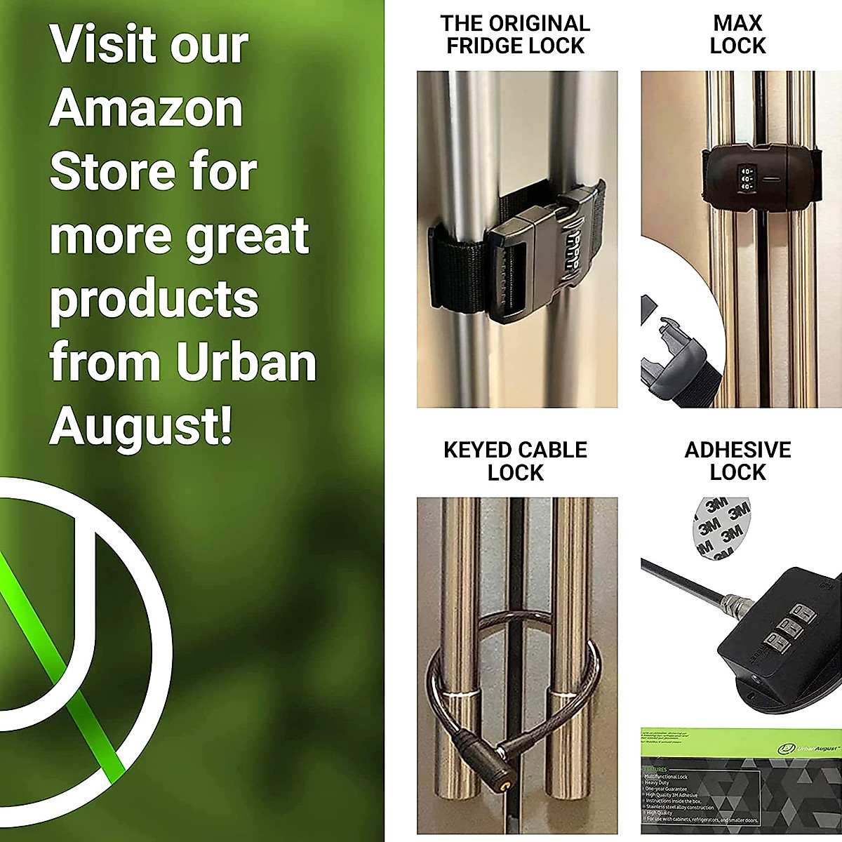 Urban August Max Refrigerator Cabinet Locks for Adults Kids Toddlers - Premium Cable Locks with Combination 4-Digit Code - Cut-Resistant Easy-to-use Multifunctional French Door Lock - One Pack