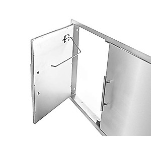 AdirHome 33" Stainless Steel Grill Double Access Double-Face Door with Towel Holder - Easy Install Heavy Duty Stainless Steel Rust Resistant Access Door with Chromium Plated Handle (Vertical Handle)