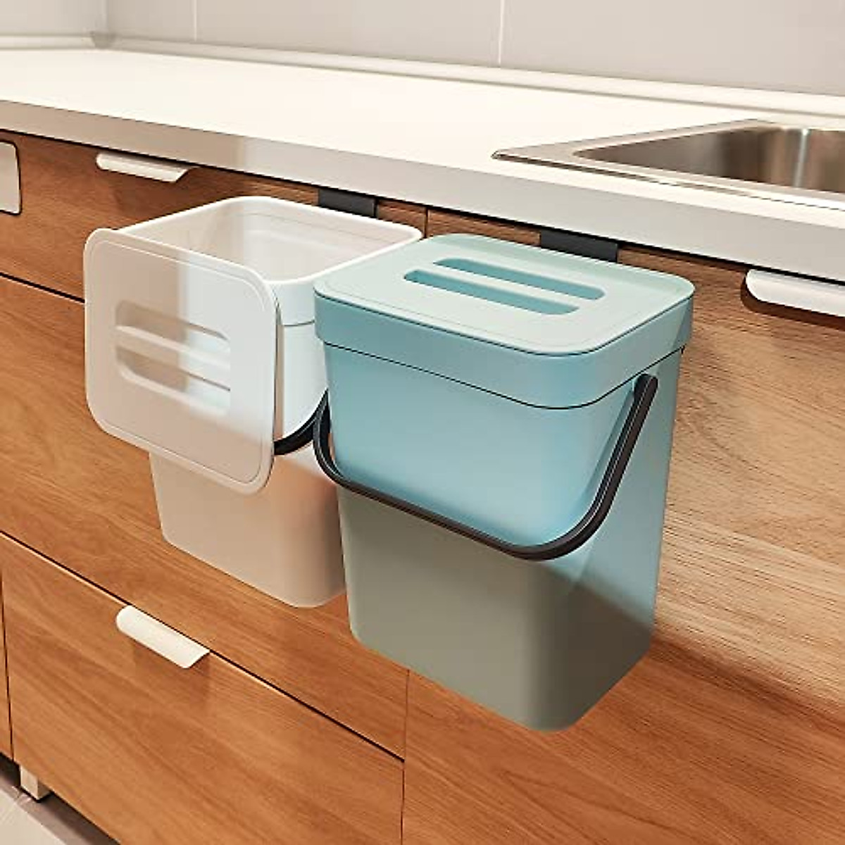 StoneSpace Compost Bin Indoor Kitchen Sealed, Mountable Compost Bucket, Hanging Food Waste Bin for Kitchen,1.3 Gallon/ 5L Blue