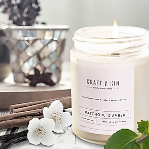 Premium Patchouli & Amber Christmas Scented Candles | 8 oz 45 Hour Long Lasting Candles for Home | Wooden Wick Candles | Holiday Candles for Bedroom, All Natural Soy Candles Scented