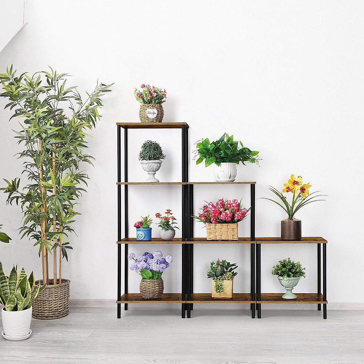 LING RUI 2 Tier Bookcase,Narrow Bookshelf for Small Spaces,Wood and Metal Book Shelf Storage Organizer for Home Office Living Room (Brown)