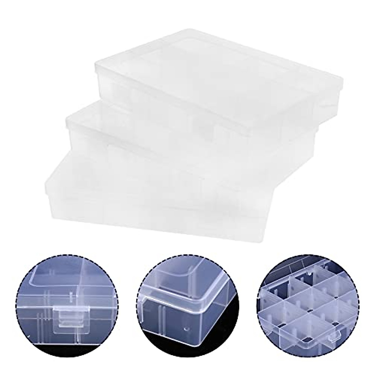 VICASKY 3Pcs Clear Organizer Box with Dividers 12 Compartment Bead Organizer Hardware Accessories Box Earrings Organizer for Bead Storage Fishing Tackle Loom Bands