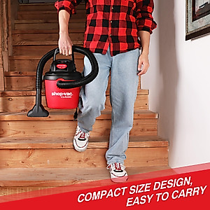 Shop-Vac 2.5 Gallon 2.5 Peak HP Wet/Dry Vacuum, Portable Compact Shop Vacuum with Collapsible Handle Wall Bracket & Multifunctional Attachments for Home, Jobsite. 2036000