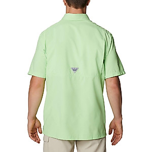Columbia Men's PFG Grander Marlin Woven Short Sleeve Shirt, Moisture Wicking, Sun Protection, Lime Glow, Medium