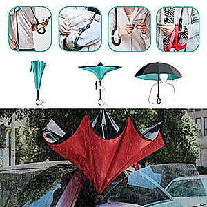 owen kyne Windproof Double Layer Folding Inverted Umbrella, Self Stand Upside-down Rain Protection Car Reverse Umbrellas with C-shaped Handle (Rain Tower)