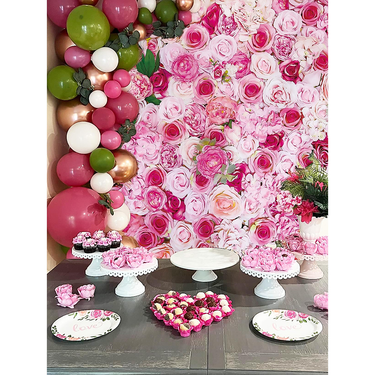 Pink Rose Floral Backdrop 7x5FT Flower Wall Photography Background for Girls Women Bridal Shower Wedding Baby Shower Birthday Party Decorations Supplies Photo Props