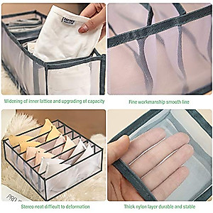 ABC life 3Pcs Underwear Drawer Organizer Set, Foldable Sock Bra Underpants Organizer Drawer Divider, Washable Closet Cabinet Storage Boxes for Clothes, Stockings, Ties and Bras (6+7+11 Grid, Grey)