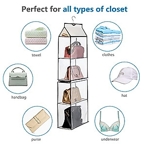 ANSTROUT Hanging Purse Handbag Organizer for Closet, Purse Organizer with 4 Mesh Shelves Handbag Closet Purse Storage Bag (White-2Pack)