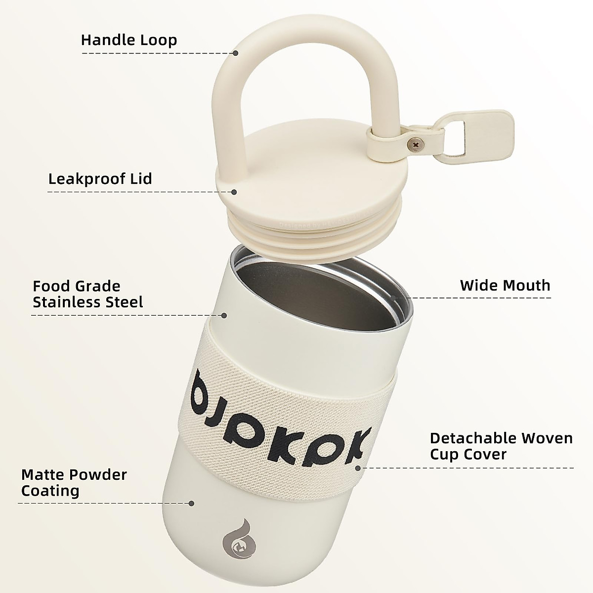 BJPKPK 13oz Insulated Loop Tumbler With Lid And Handle Stainless Steel Travel Coffee Mug Thermal Cups,Beige