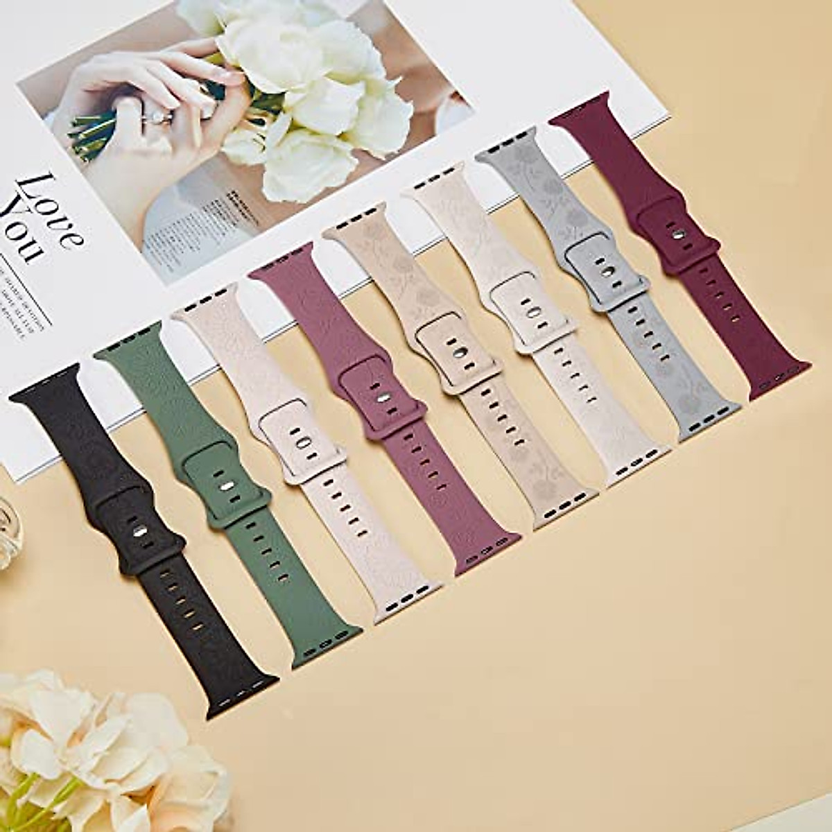 Flower Engraved Band Compatible with Apple Watch Bands 42mm 44mm 45mm 49mm for Women, Soft Sunflower Laser Silicone Wristbands Cute Sport Straps for iWatch Series 8/7/SE/6/5/4/3/2/1/Ultra