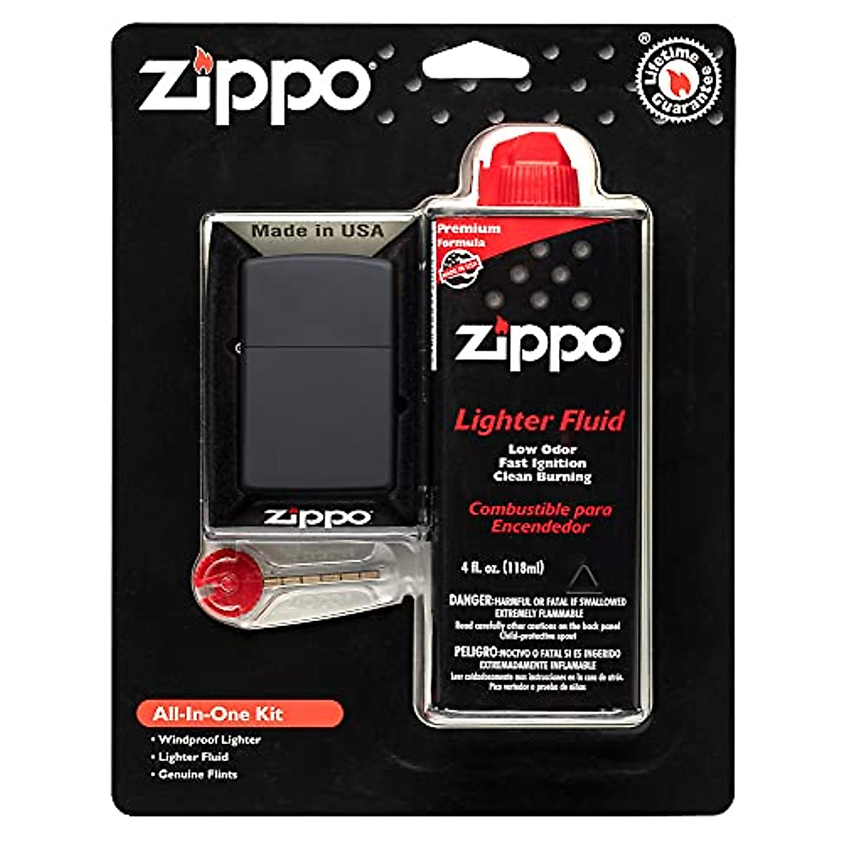 Zippo All-in-One Kit with Black Matte Windproof Lighter