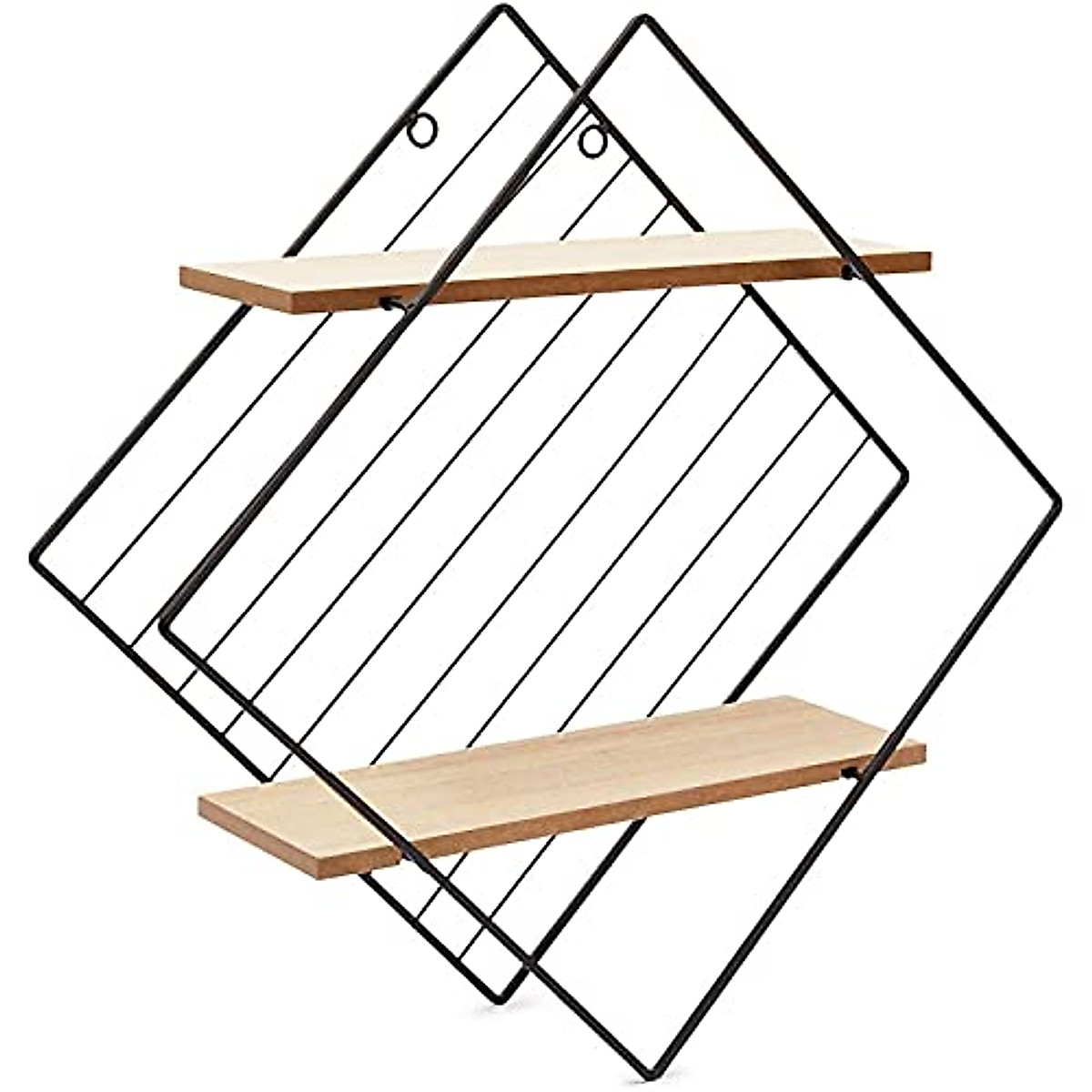 Farmlyn Creek 2 Tier Wall Shelf, Floating Geometric Diamond Rustic Decor (17 x 17 x 4.5 in)