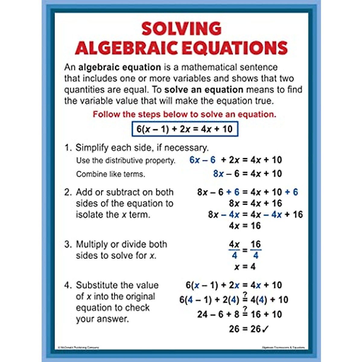 McDonald Publishing Algebraic Expressions & Equations Poster Set (P088)