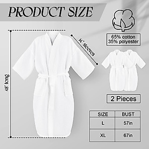 Hercicy 2 Pcs Waffle Robes Lightweight Robes for Women Man His and Hers Bathrobes for Couples Pool Party Weedings(Large,White)
