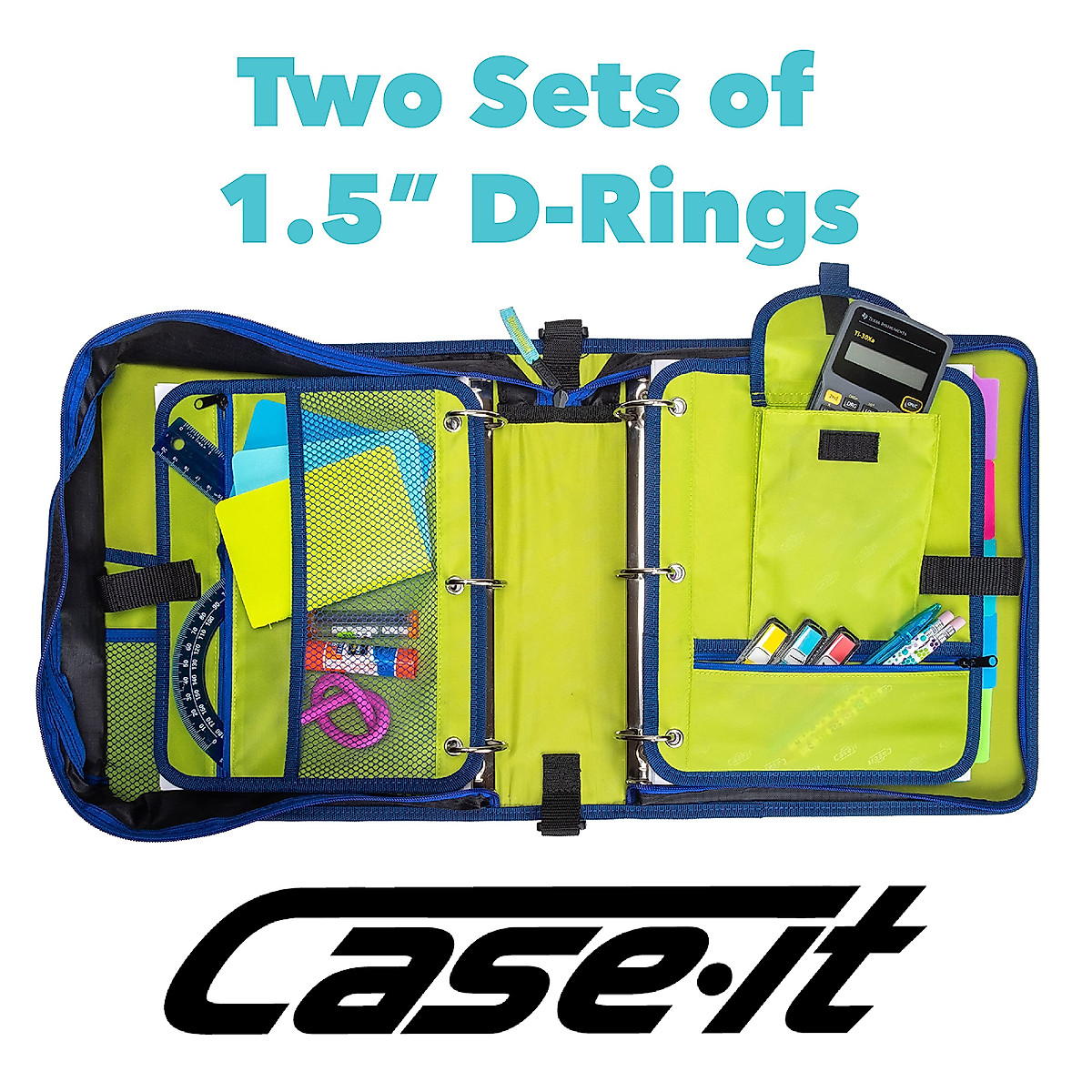 Case it Dual Monster Eye Zipper Binder, 2 Sets of Rings, Included Pencil Pouch, Purple, DUAL-101-ME-PUR