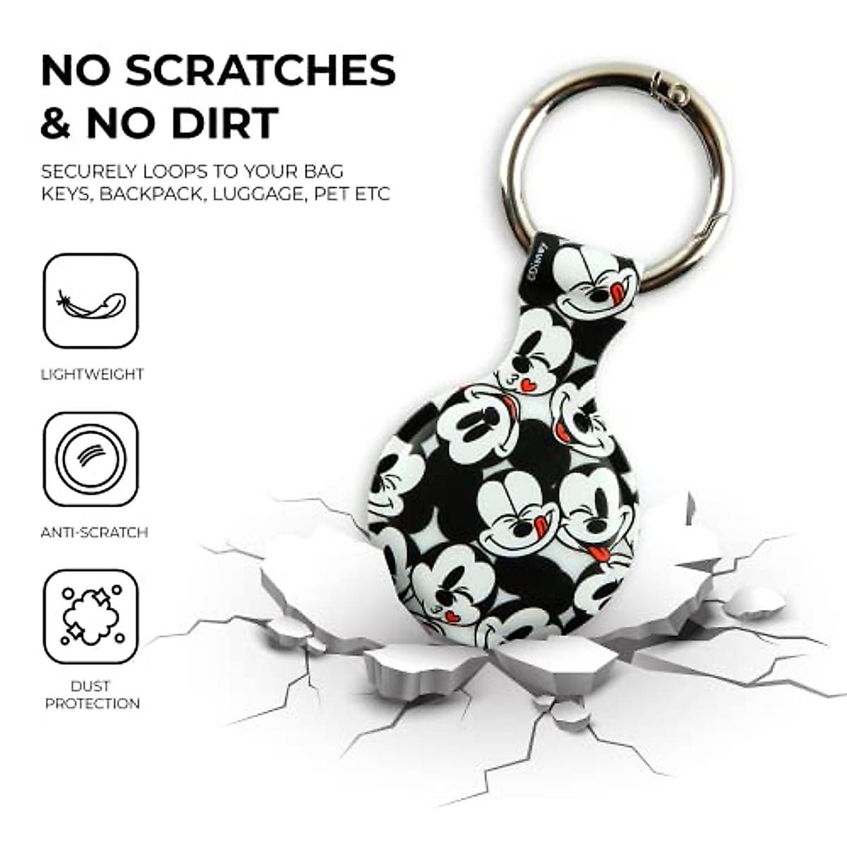 Disney Mickey Mouse Holder for Apple AirTag - Protective Tracker with Keychain for Dog, Bags, Keys - Disneyland Essentials and Holiday Gifts