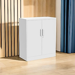 Yizosh Metal Garage Storage Cabinet with 2 Doors and 2 Adjustable Shelves - 35.5" Steel Lockable File Cabinet,Locking Counter Cabinet for Home Office,Garage,Gym,School (White)