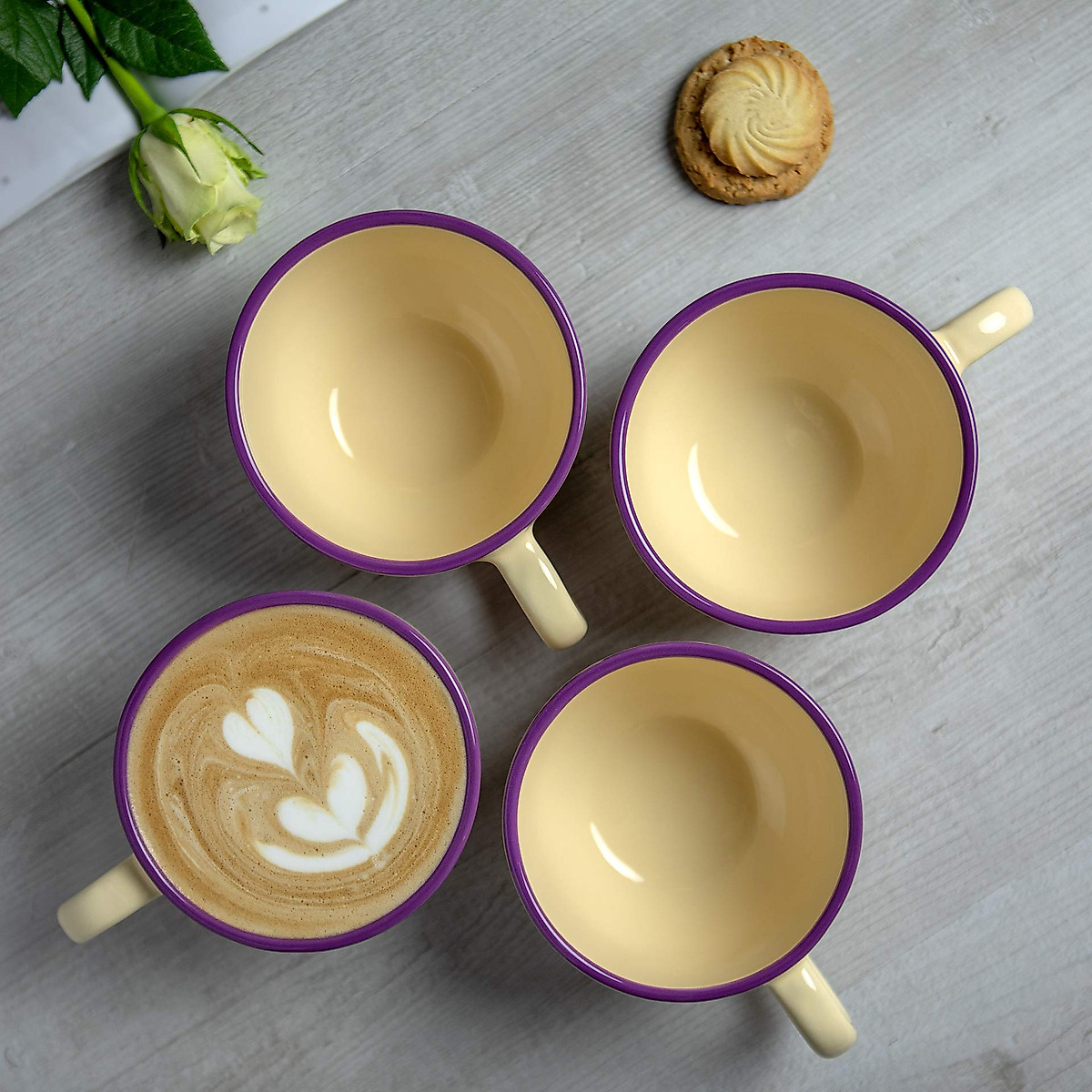 City to Cottage Handmade Ceramic Designer Lavender Floral Purple and Cream Cup, Unique Extra Large 17.5oz/500ml Pottery Cappuccino, Coffee, Tea, Soup Mug | Housewarming Gift for Tea Lovers