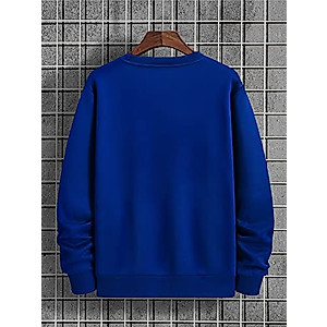 SOLY HUX Men's Graphic Crewneck Sweatshirts Letter Print Long Sleeve Pullover Casual Vintage Tops Royal Blue Letter L