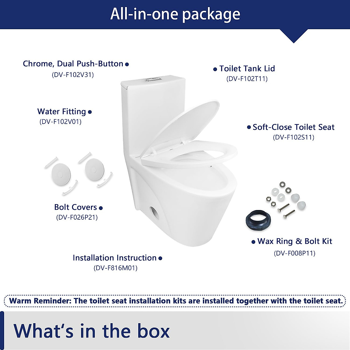 DeerValley Elongated One Piece Toilet with Comfortable Chair Seat Height 17", Dual Power Flush Toilet 1.1/1.6 GPF and 12'' Rough-In Toilet Bowl DV-1F52102