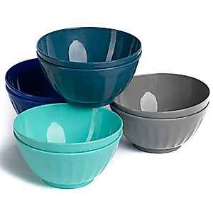 Klickpick Home 6 Inch Plastic Bowls Set of 8-28 ounce Large Plastic Cereal Bowls Microwave Dishwasher Safe Soup Bowls - BPA Free Bowls 4 Coastal Colors (2 of Each Color)