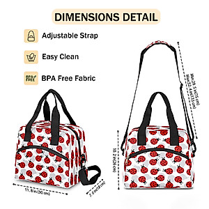 Ladybug Insulated Lunch Bag Animal Ladybird Leakproof Waterproof Reusable Meal Lunch Tote Holder Cooler Thermal Handbag with Adjustable Shoulder Strap for Women Men Adults Picnic Travel Hiking Work