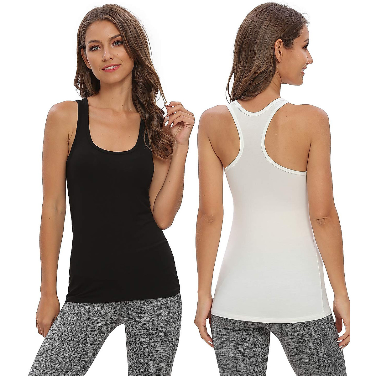 Star Vibe Racerback Tank Tops for Women 4 Pack Workout Tanks Undershirts Yoga Shirts Sleeveless Tshirts Tops Black/Grey/White/Army Green L