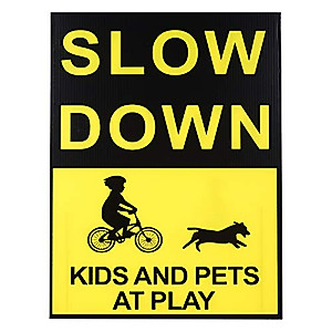 Kichwit 2 Pack Double Sided Slow Down Kids and Pets at Play Yard Signs with Metal Stakes, Sign Measures 11.8 x 15.7 Inches