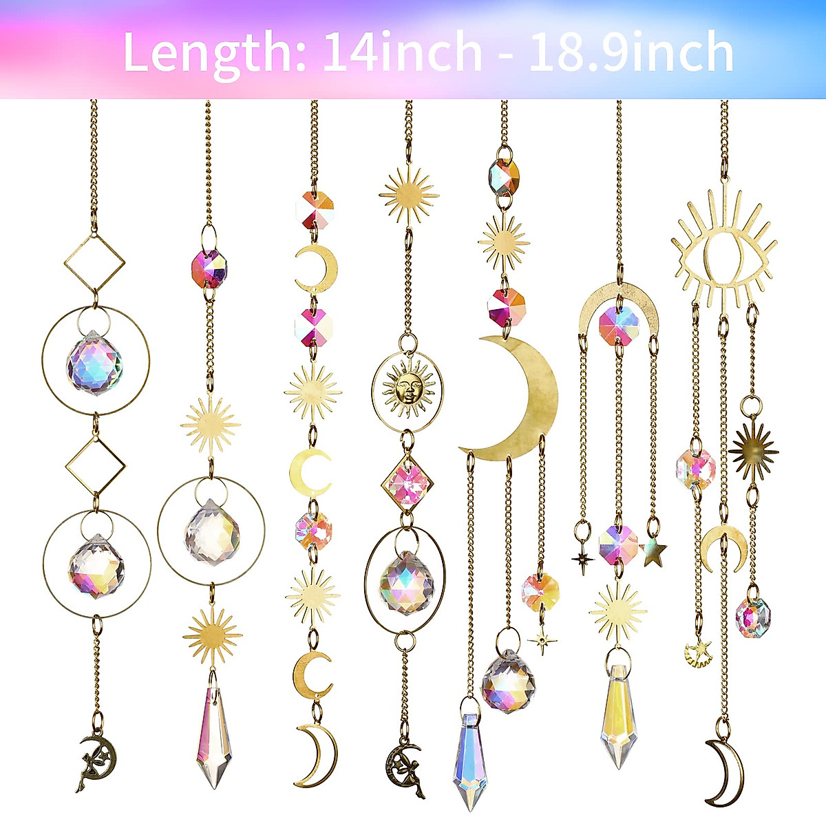 Sun Catchers Hanging Crystals 7 Pieces Suncatcher with Chain Pendant Ornament Crystal Balls for Window Home Garden Decor