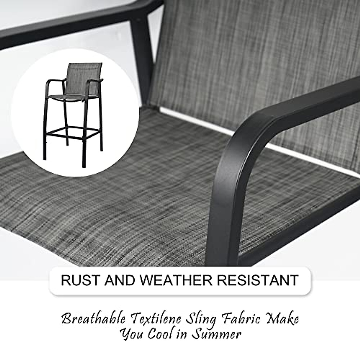 Sundale Outdoor Bar Stools Set of 2, 2 Piece Metal Bar Stool, Patio Textilene Bar Height Chairs with Arms, High Top Patio Bar Chairs, Outdoor Furniture Bar Stools - Gray
