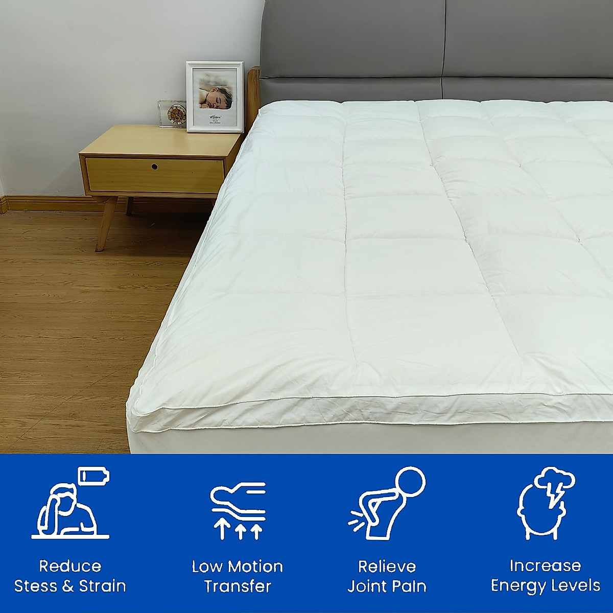 Nutan 3-Inch Quilted Cotton & Fluffy Mattress Topper, Cooling, Soft, Deep Pocket, Queen, White