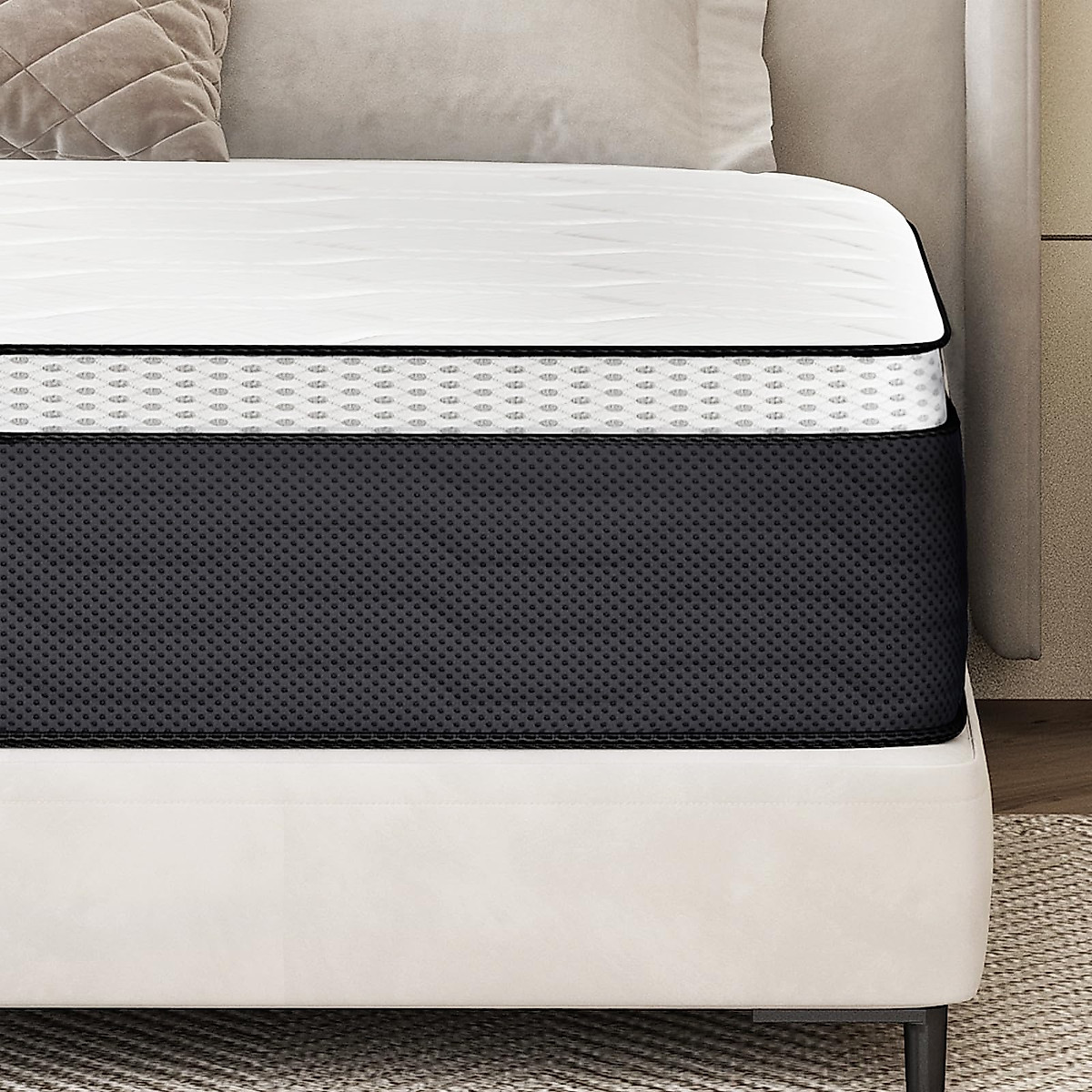 Z-hom King Mattress 14 Inch, King Mattresses Hybrid Spring Mattress in a Box, King Size Foam Innerspring Mattress with Motion Isolation & Pressure Relief for King Bed Frames, Medium Soft, White Grey